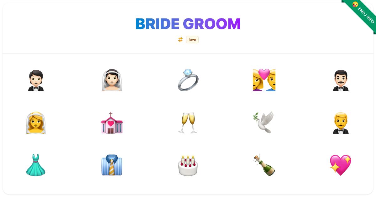 Bride Groom Emojis 🤵🏻 👰🏻 💍 | Meaning, Copy & Paste
