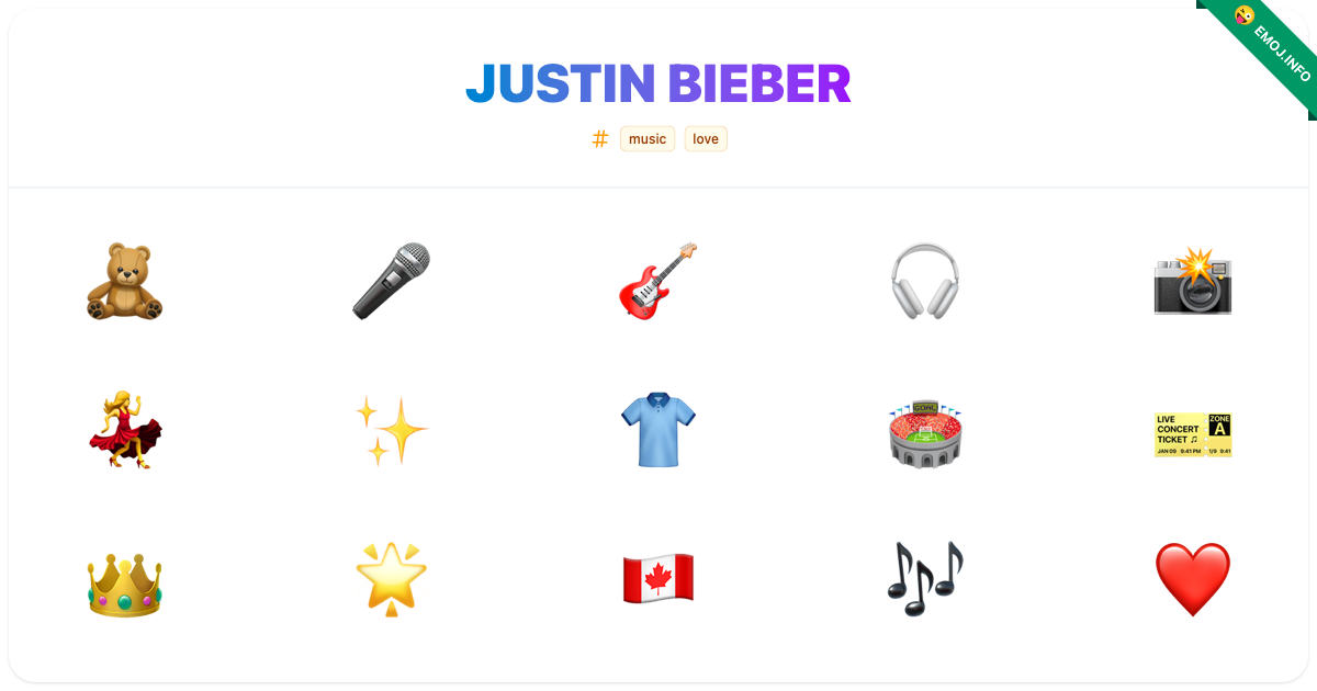 Justin Bieber Emojis 🧸 🎤 🎸 | Meaning, Copy & Paste