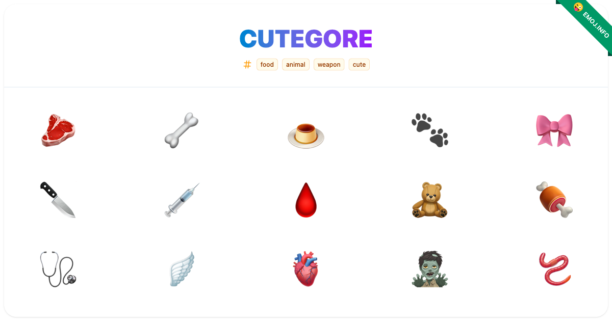 Cutegore Emojis 🥩 🦴 🍮 | Meaning, Copy & Paste