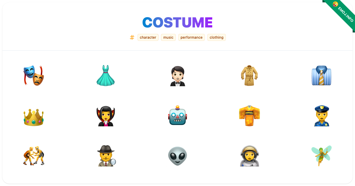 Costume Emojis 🎭 👗 🤵🏻 | Meaning, Copy & Paste