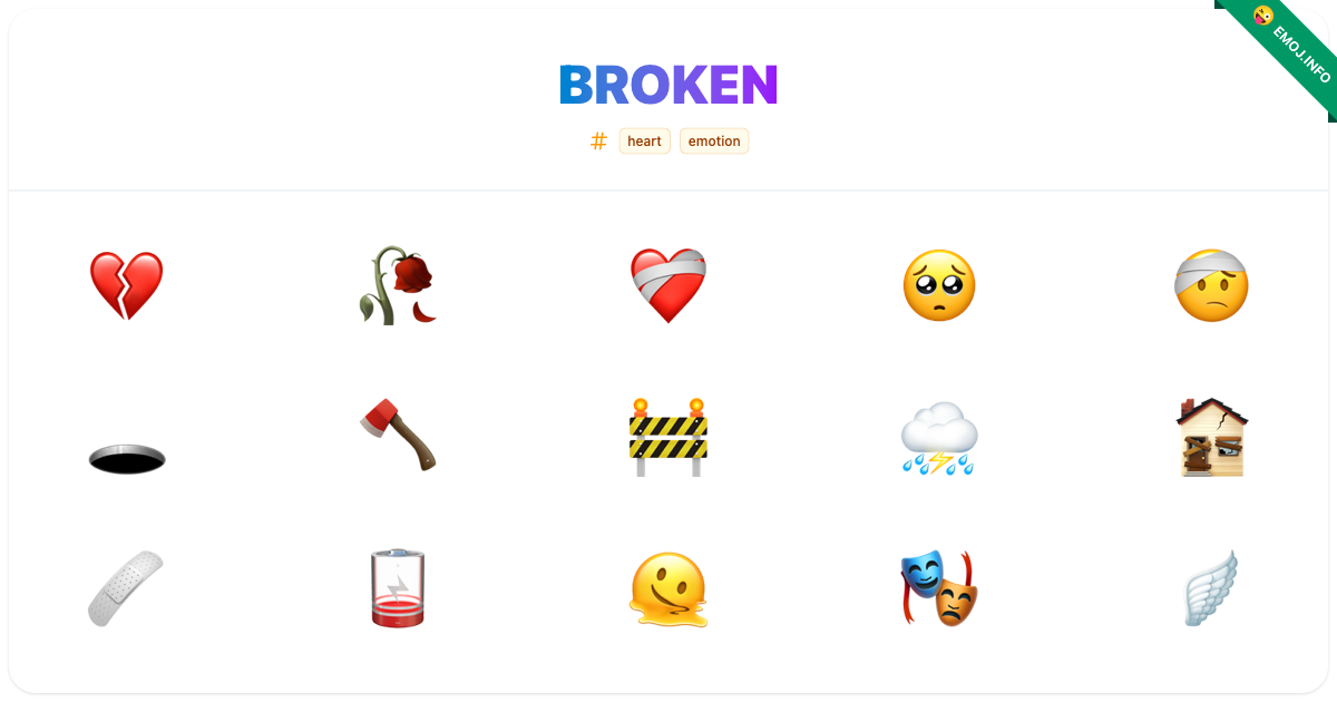 Broken Emojis 💔 🥀 ️‍🩹 | Meaning, Copy & Paste