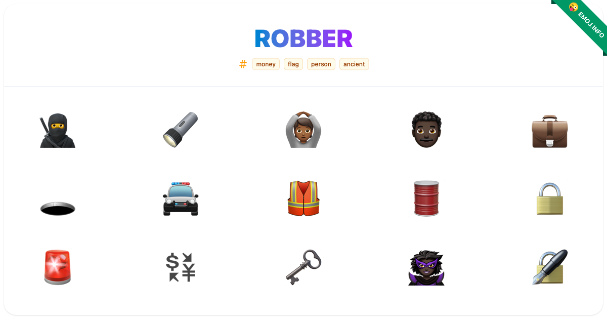 Robber Emojis 🥷 🔦 🙆🏾 | Meaning, Copy & Paste