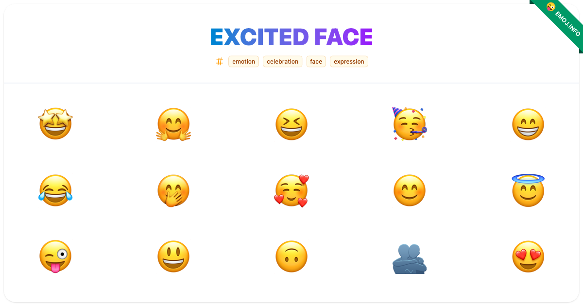 Excited Face Emojis 🤩 🤗 😆 | Meaning, Copy & Paste