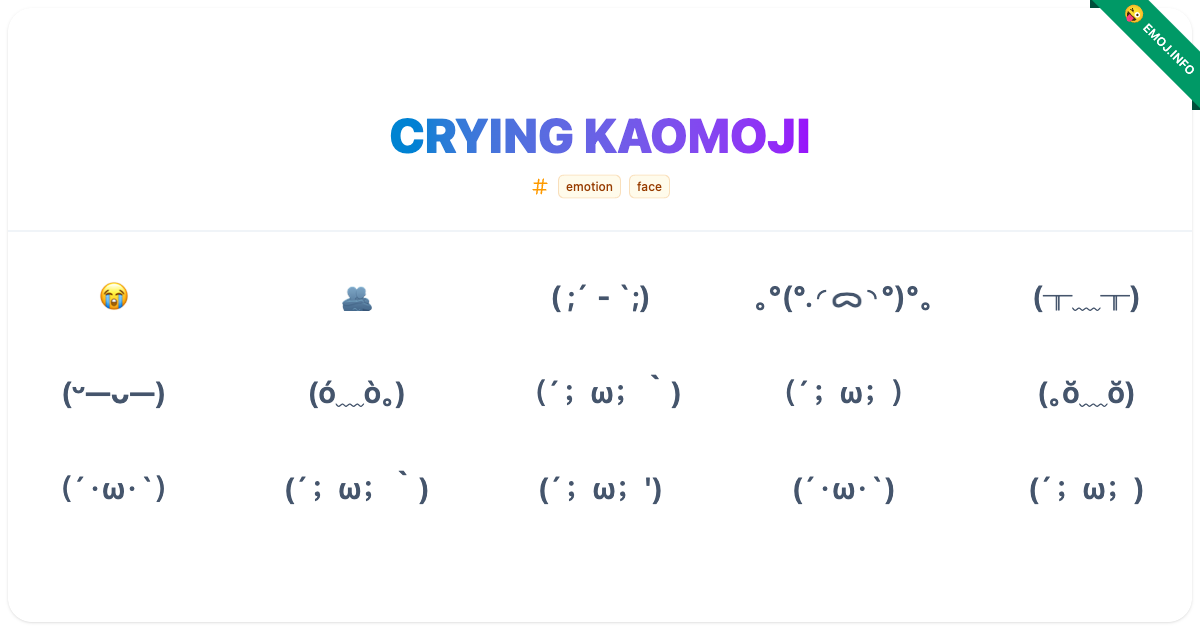 Crying Kaomoji Emojis 😭 🫂 ( ;´ - `;) | Meaning, Copy & Paste