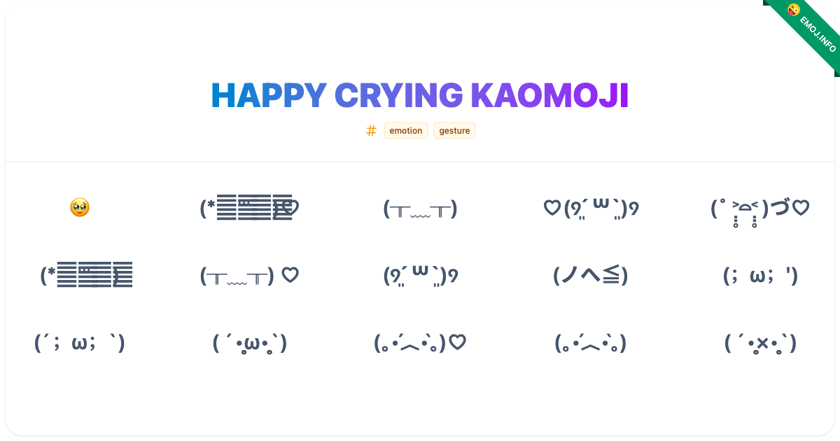 Happy Crying Kaomoji Emojis 🥹 (*꒦ິ꒳꒦ີ)♡ (╥﹏╥) | Meaning, Copy & Paste