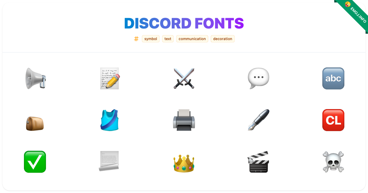 Discord Fonts Emojis 📢 📝 ⚔️ | Meaning, Copy & Paste